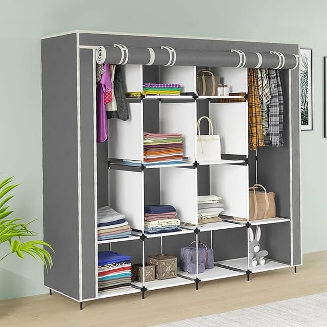 GTC 12 Shelves Fancy Layer Collapsible Wardrobe Portable Almirah Foldable Racks for Clothes Cupboard Cloth Organizer
